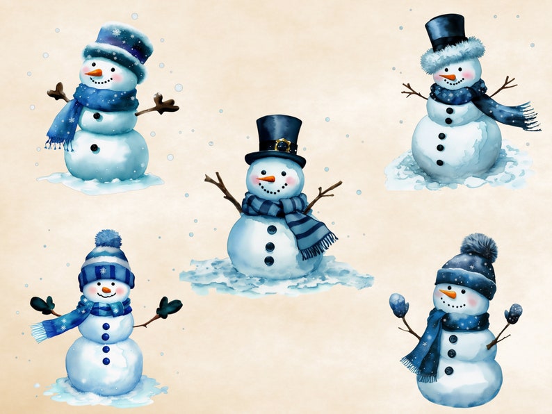 Watercolor Snowman Clipart 10 PNG Snowman Clip Art Christmas - Etsy
