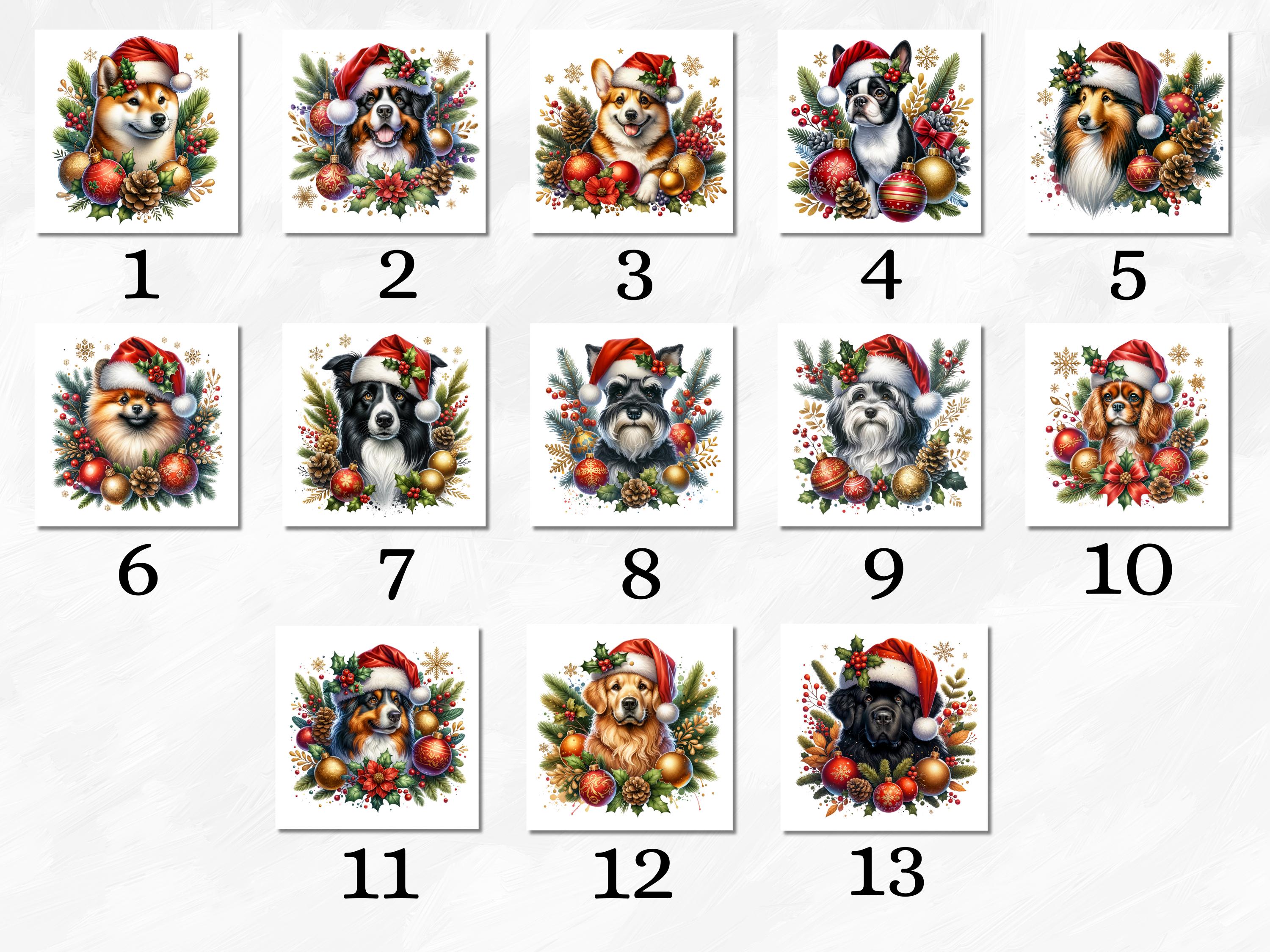 Watercolor Christmas Puppies Collection Clipart, 13 PNG Christmas ...