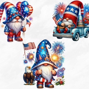 Watercolor 4th of July Gnomes Clipart, 11 PNG Patriotic Gnome Clipart ...