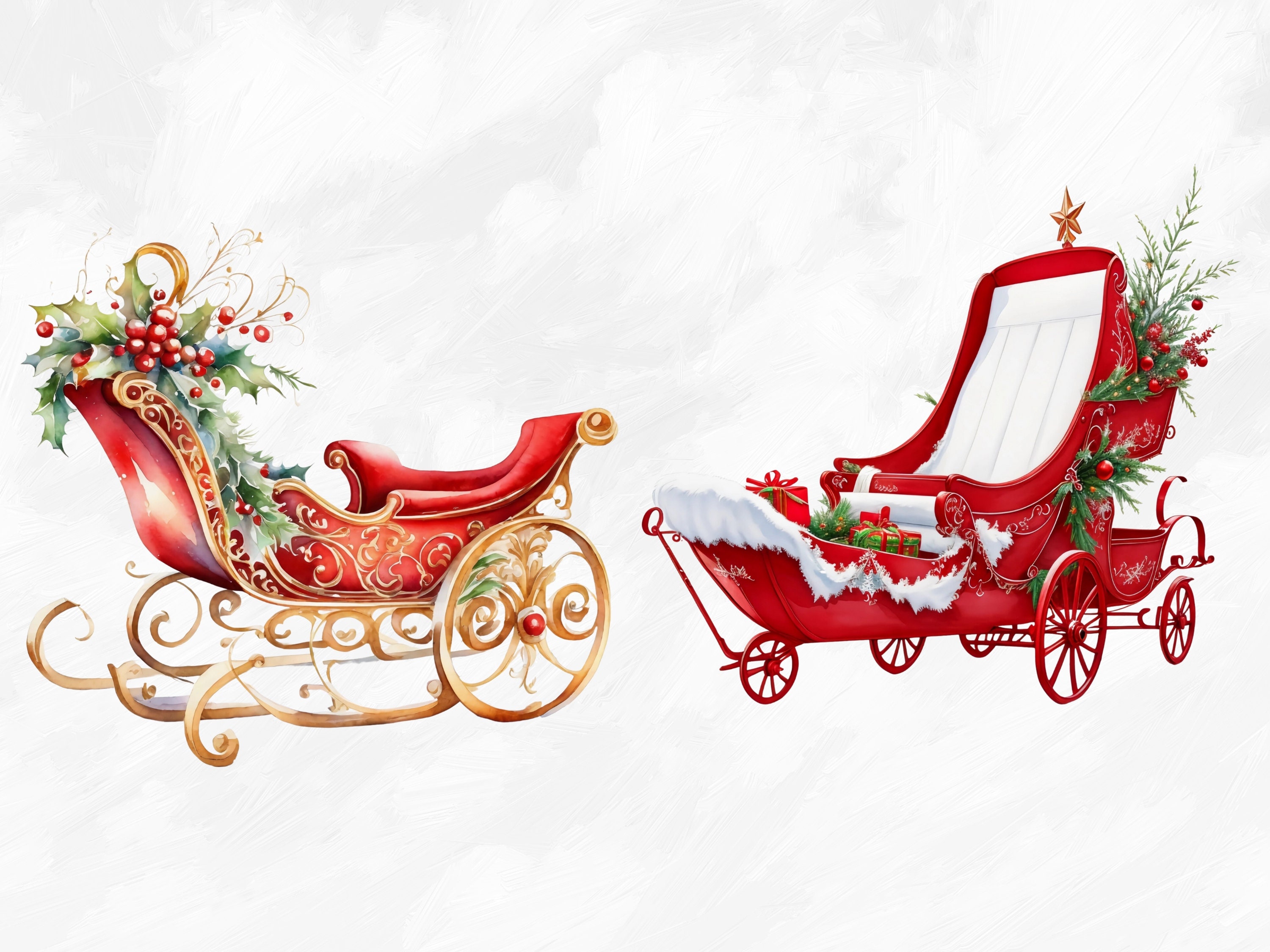 Watercolor Christmas Sleigh Clipart 15 PNG Santa Sleigh - Etsy