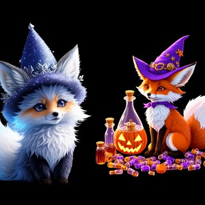 Witchy Foxes Clipart, 10 PNG Fox Witch Clipart, Fox Wearing Witches Hat ...