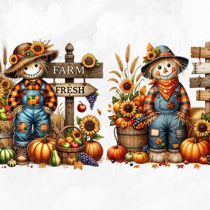 Watercolor Fall Scarecrows Collection Clipart, 11 PNG Autumn Clipart ...