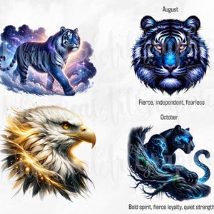 Birth Month Spirit Animal Clipart Bundle PNG | 24 PNG Zodiac Animal ...
