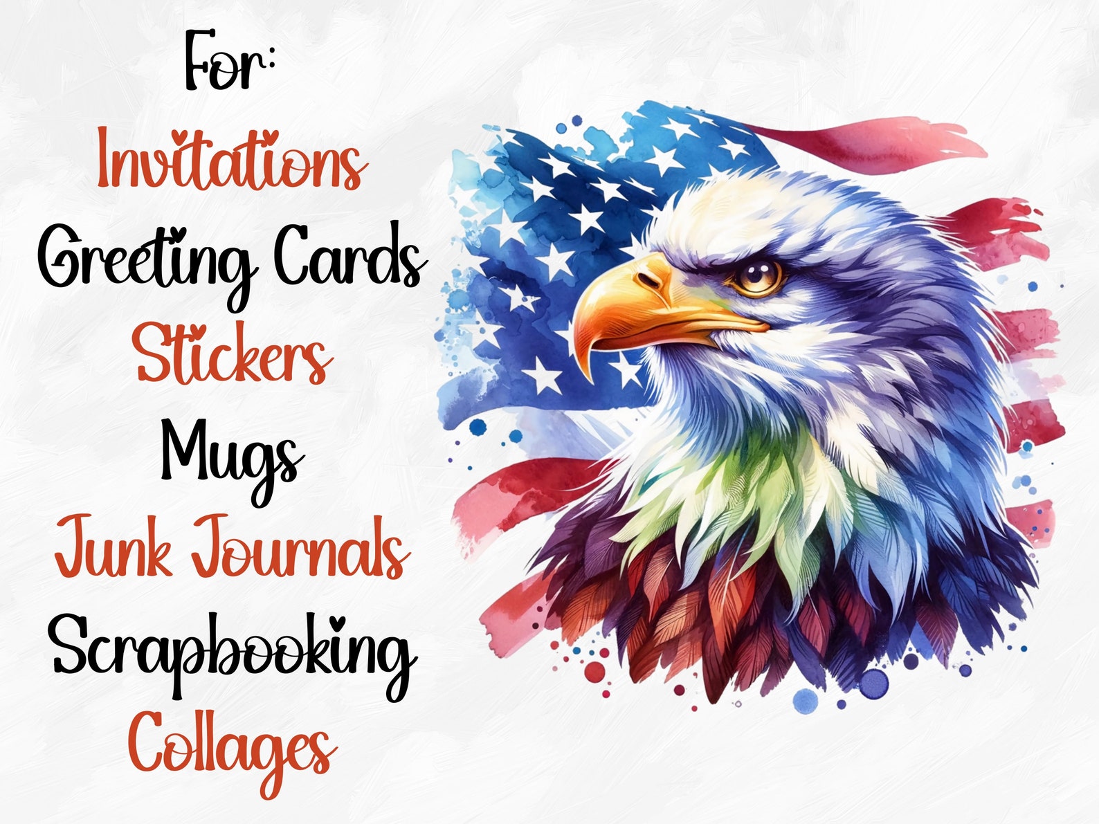 Watercolor Eagle Flag Collection Clipart, 9 PNG 4th of July Eagle ...