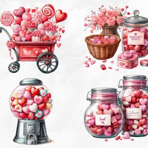 Watercolor Cute Valentines Candy Shop Clipart, 23 PNG Valentines Day ...