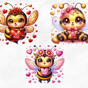 Watercolor Valentine Bees Clipart, 11 PNG Valentines Day Clipart, Cute ...