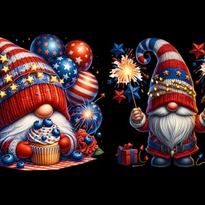 Watercolor 4th of July Gnomes Clipart, 11 PNG Patriotic Gnome Clipart ...