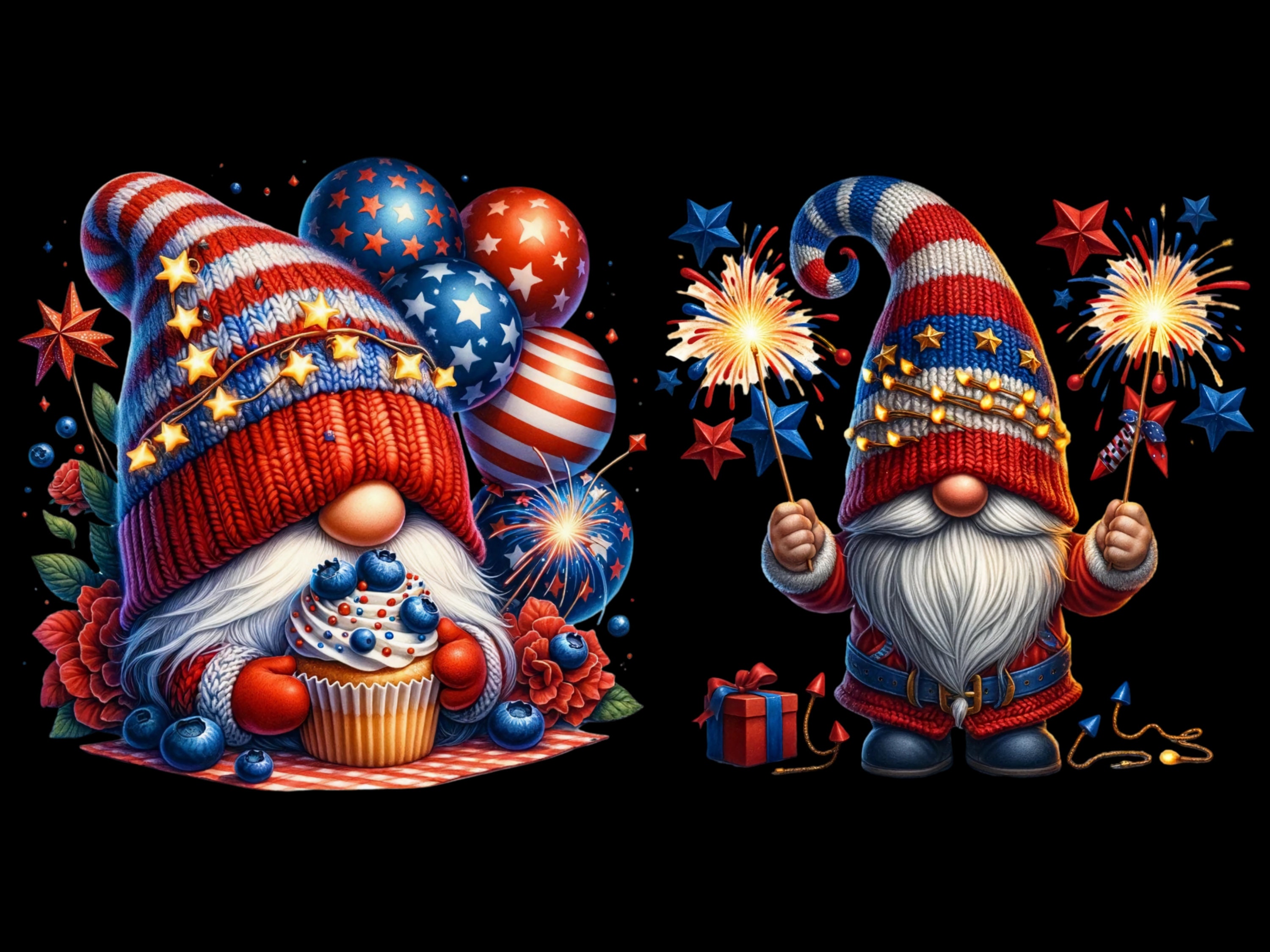 Watercolor 4th of July Gnomes Clipart, 11 PNG Patriotic Gnome Clipart ...