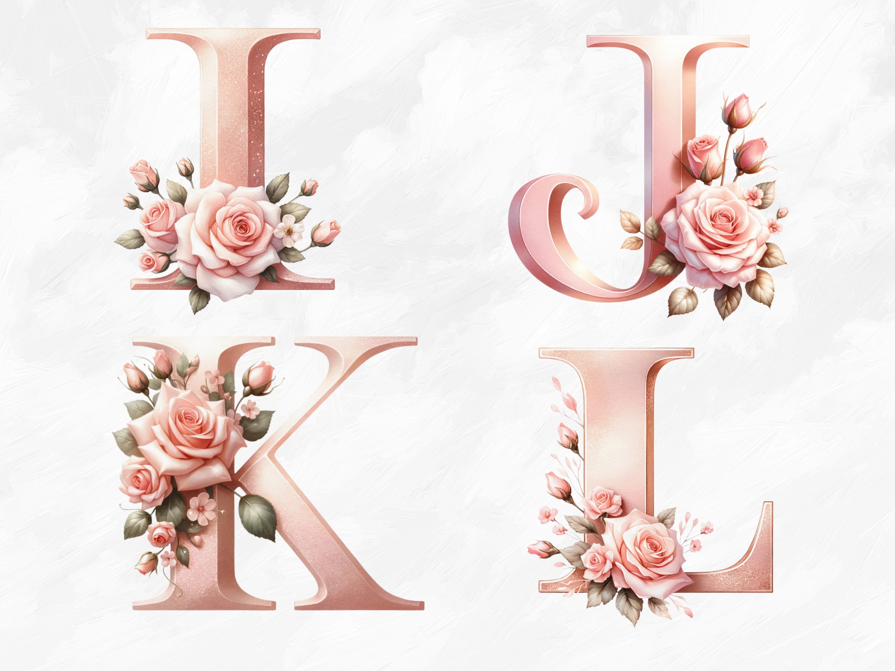 Watercolor Floral Alphabet Collection Clipart, 37 PNG Pink Alphabet ...