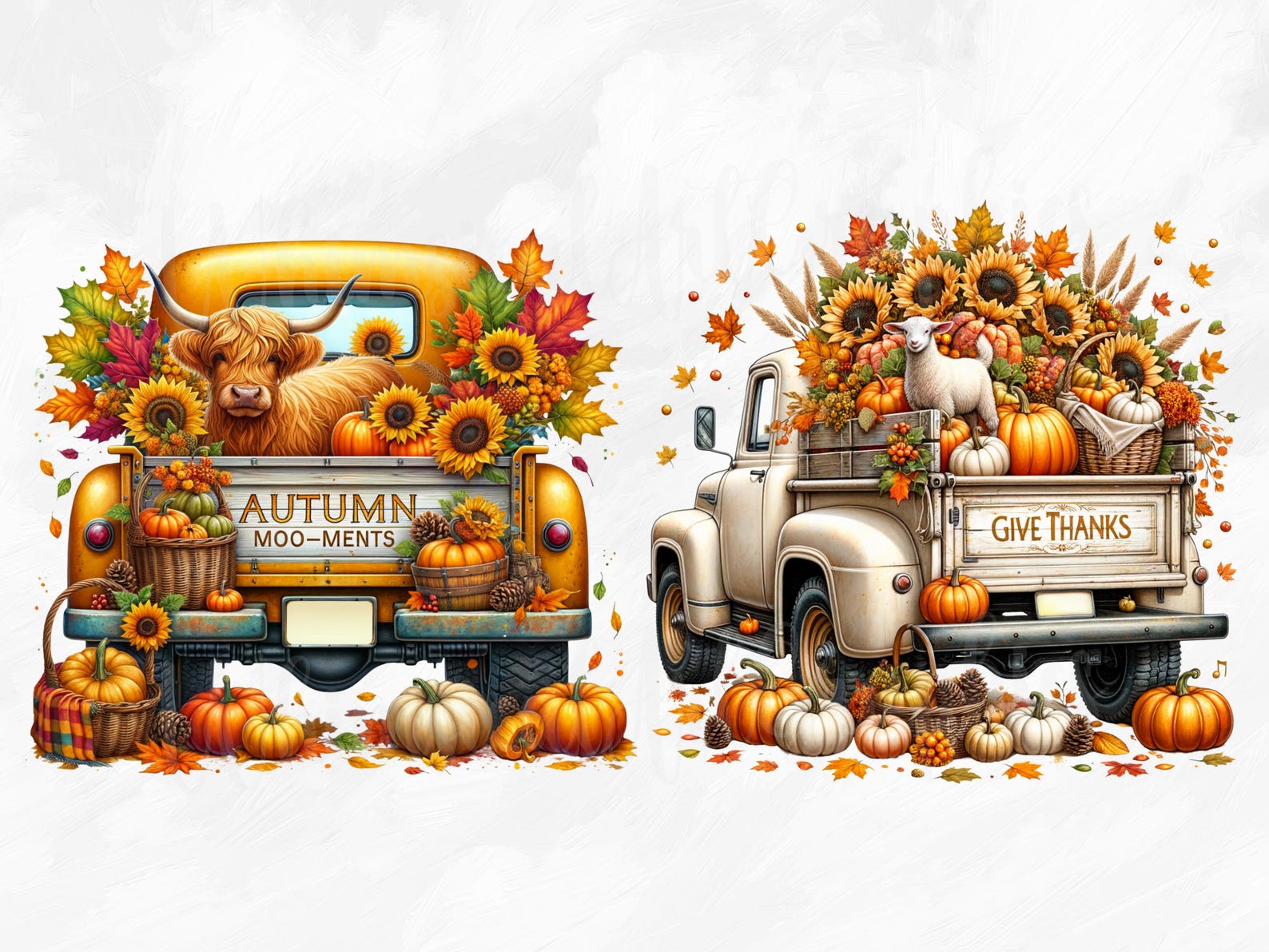 Watercolor Fall Trucks Collection Clipart, 12 PNG Hello Fall Clipart ...