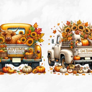 Watercolor Fall Trucks Collection Clipart, 12 PNG Hello Fall Clipart ...
