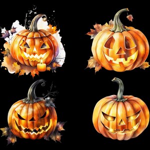Watercolor Halloween Jack O Lantern Collection Clipart, 30 PNG ...