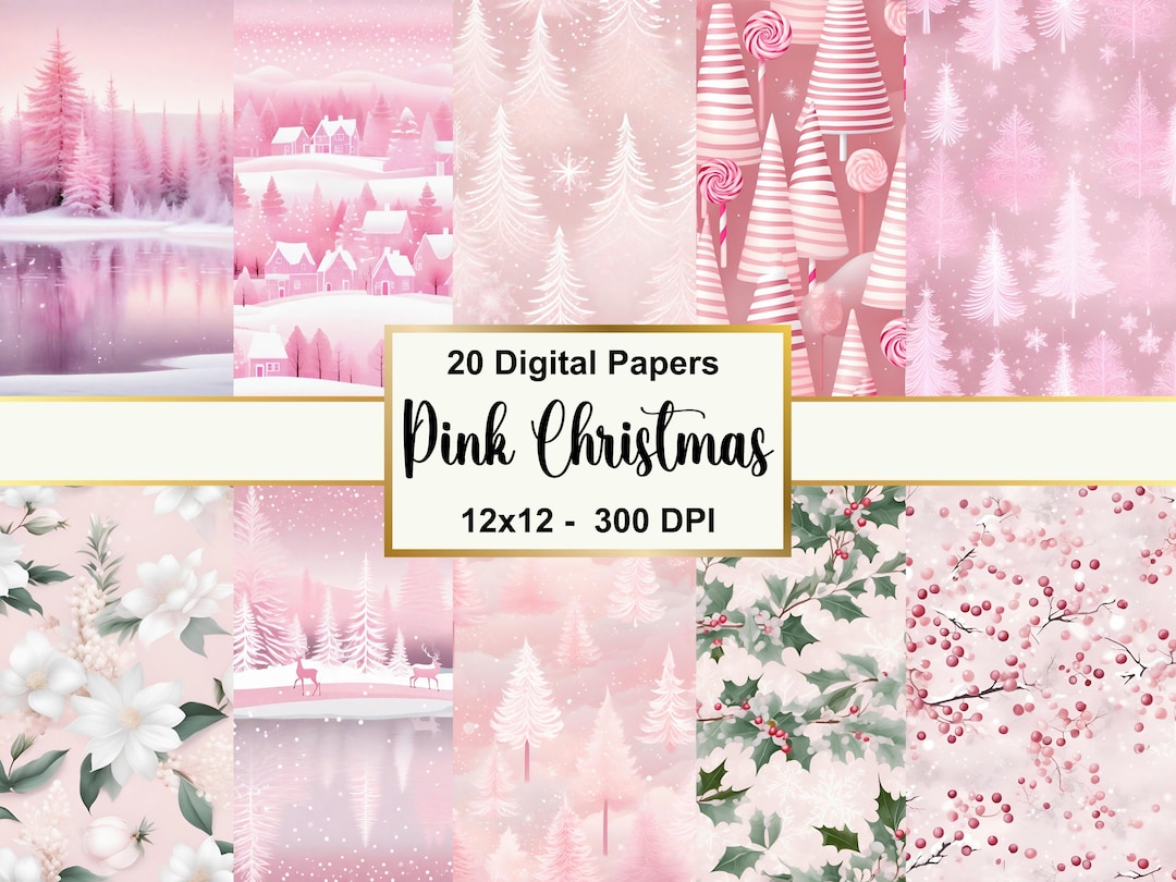 Pink Christmas Digital Paper, Printable Pink Christmas Paper, Pink ...