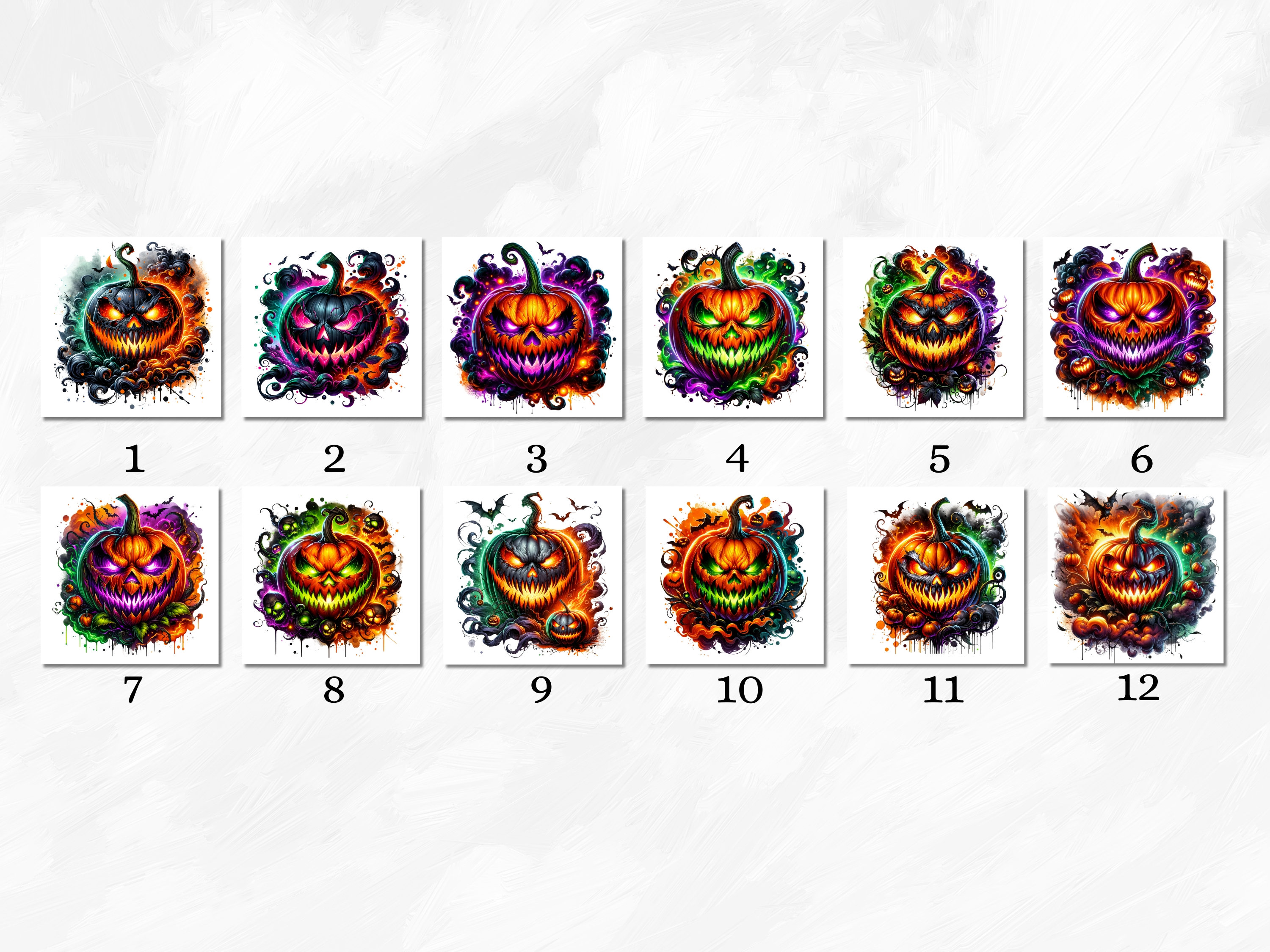 Watercolor Horror Pumpkins Collection Clipart, 12 PNG Pumpkin Clipart ...