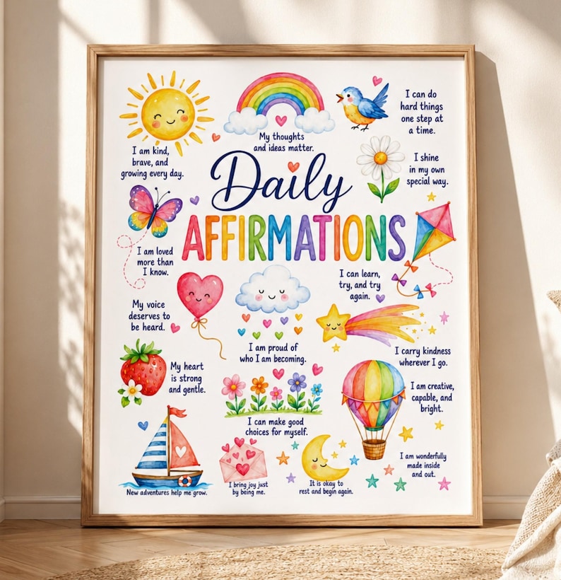 Daily Affirmations Kids Wall Art, Positive Affirmation Poster, Therapy ...