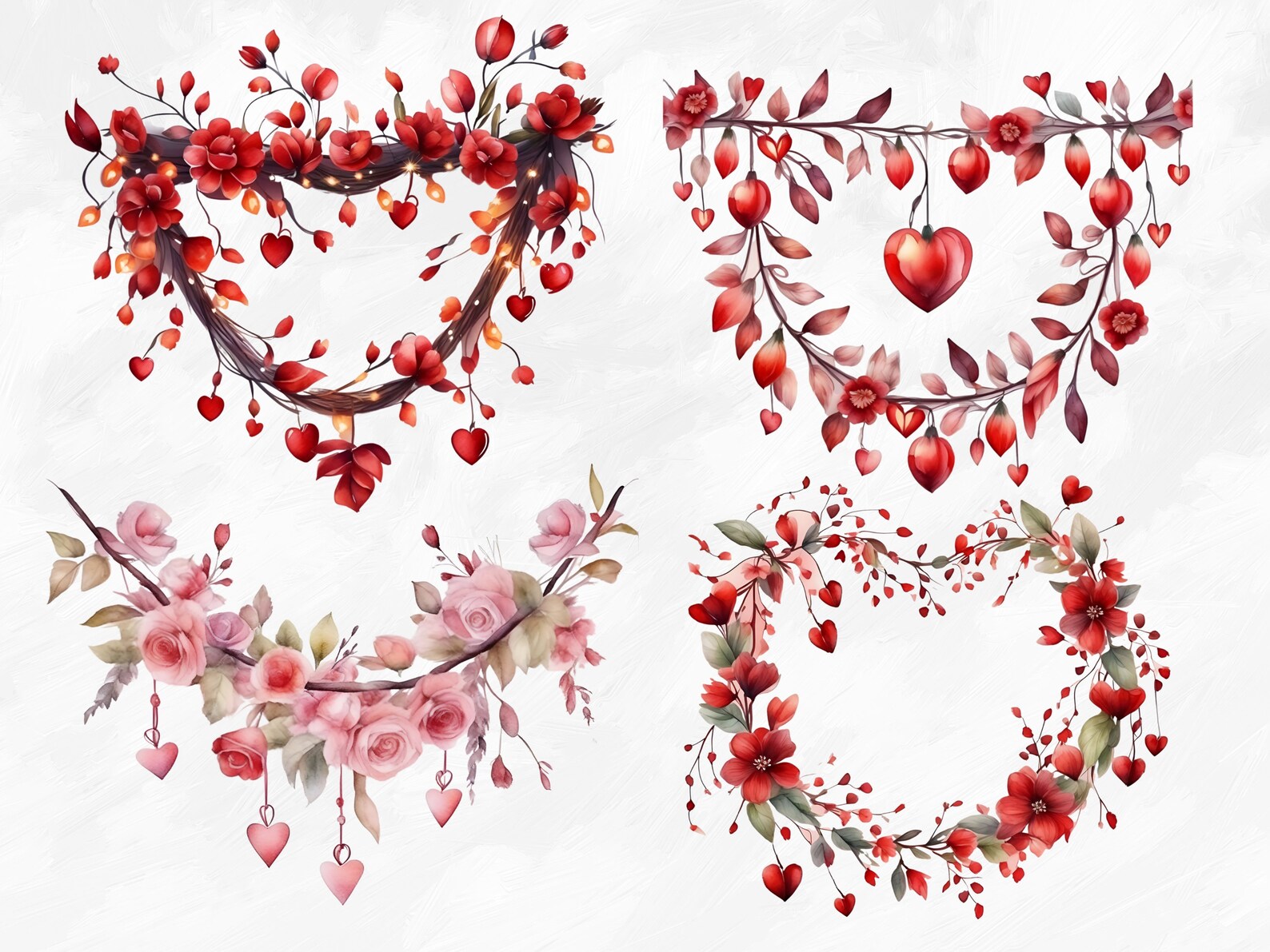 Watercolor Valentine's Day Clipart, 31 PNG Valentine's Day Pink & Red ...