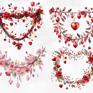 Watercolor Valentine's Day Clipart, 31 PNG Valentine's Day Pink & Red ...