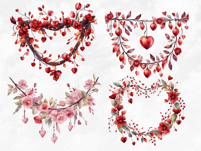 Watercolor Valentine's Day Clipart, 31 PNG Valentine's Day Pink & Red ...
