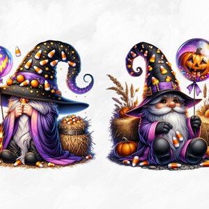 Watercolor Candy Corn Gnomes Collection Clipart, 10 PNG Halloween ...