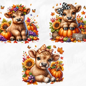 Watercolor Autumn Highland Cows Clipart, 15 PNG Fall Clipart, Pumpkin ...