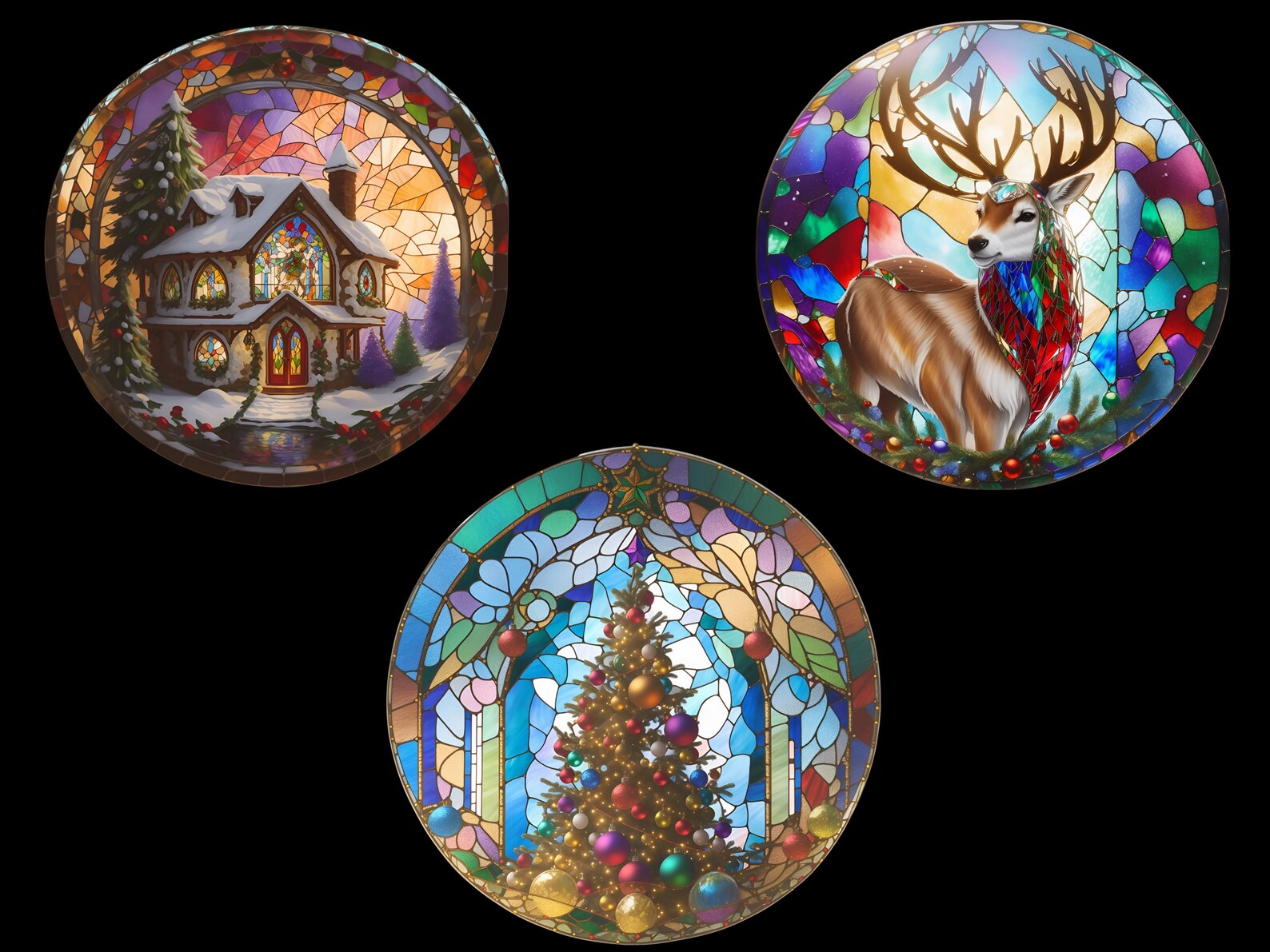 Christmas Stained Glass Clipart 16 PNG Christmas Mosaic - Etsy