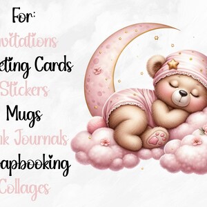 Watercolor Pink Sleepy Teddy Bear Clipart, 23 PNG Cute Baby Bear ...