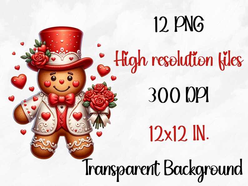 Watercolor Sweet Valentines Gingerbread Collection Clipart, 12 PNG ...