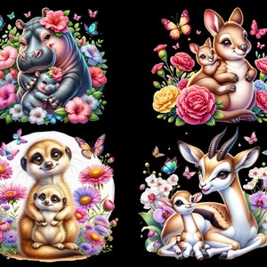 Watercolor Cute Mother and Baby Safari Animals Clipart, 18 PNG Baby ...