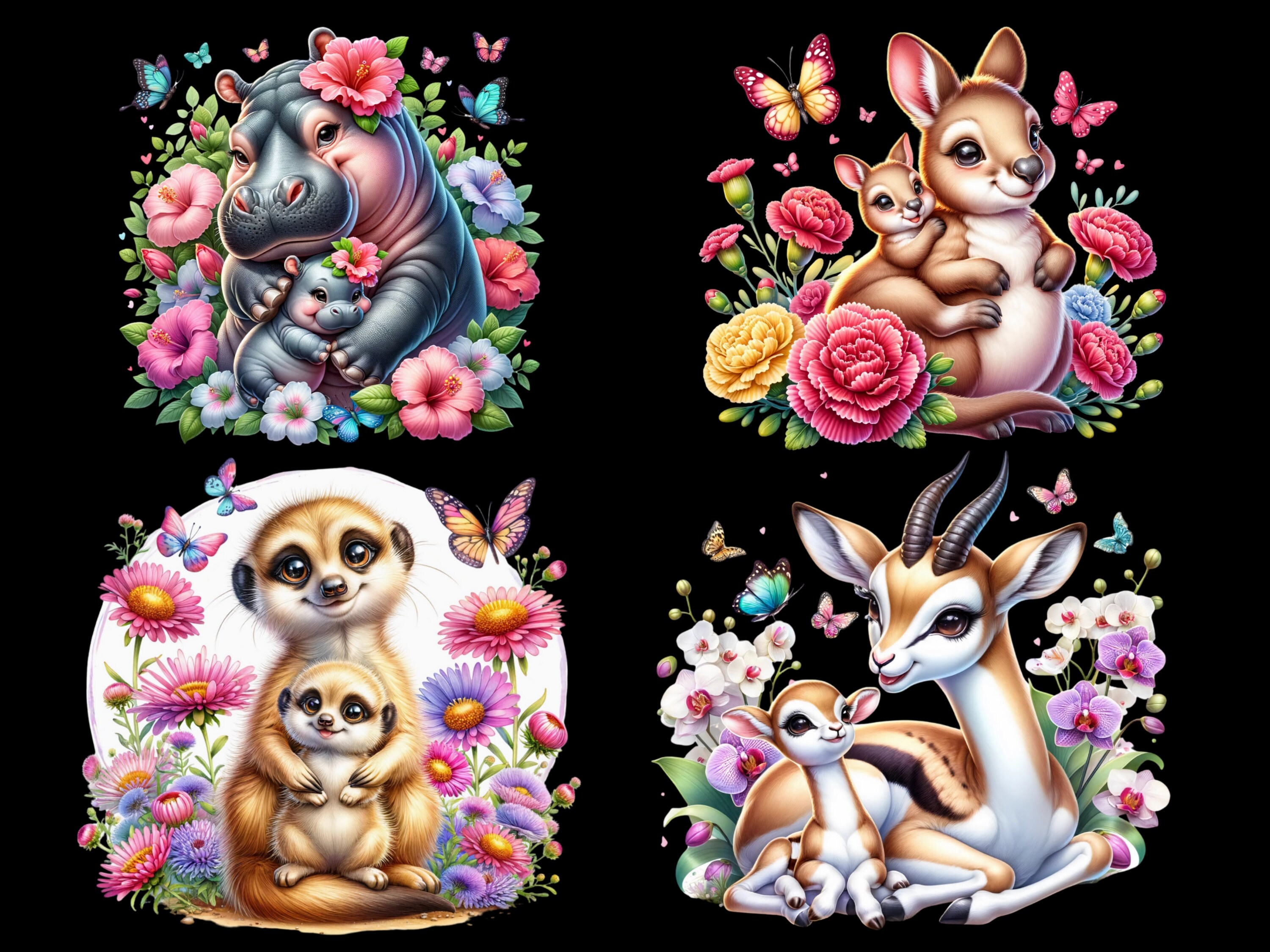 Watercolor Cute Mother and Baby Safari Animals Clipart, 18 PNG Baby ...