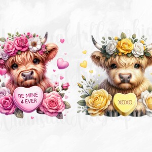 Watercolor Candy Heart Cows Collection Clipart, 12 PNG Valentines ...
