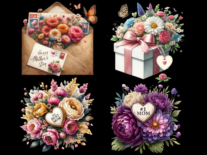 Watercolor Mothers Day Flowers Collection Clipart, 24 PNG Wildflower ...