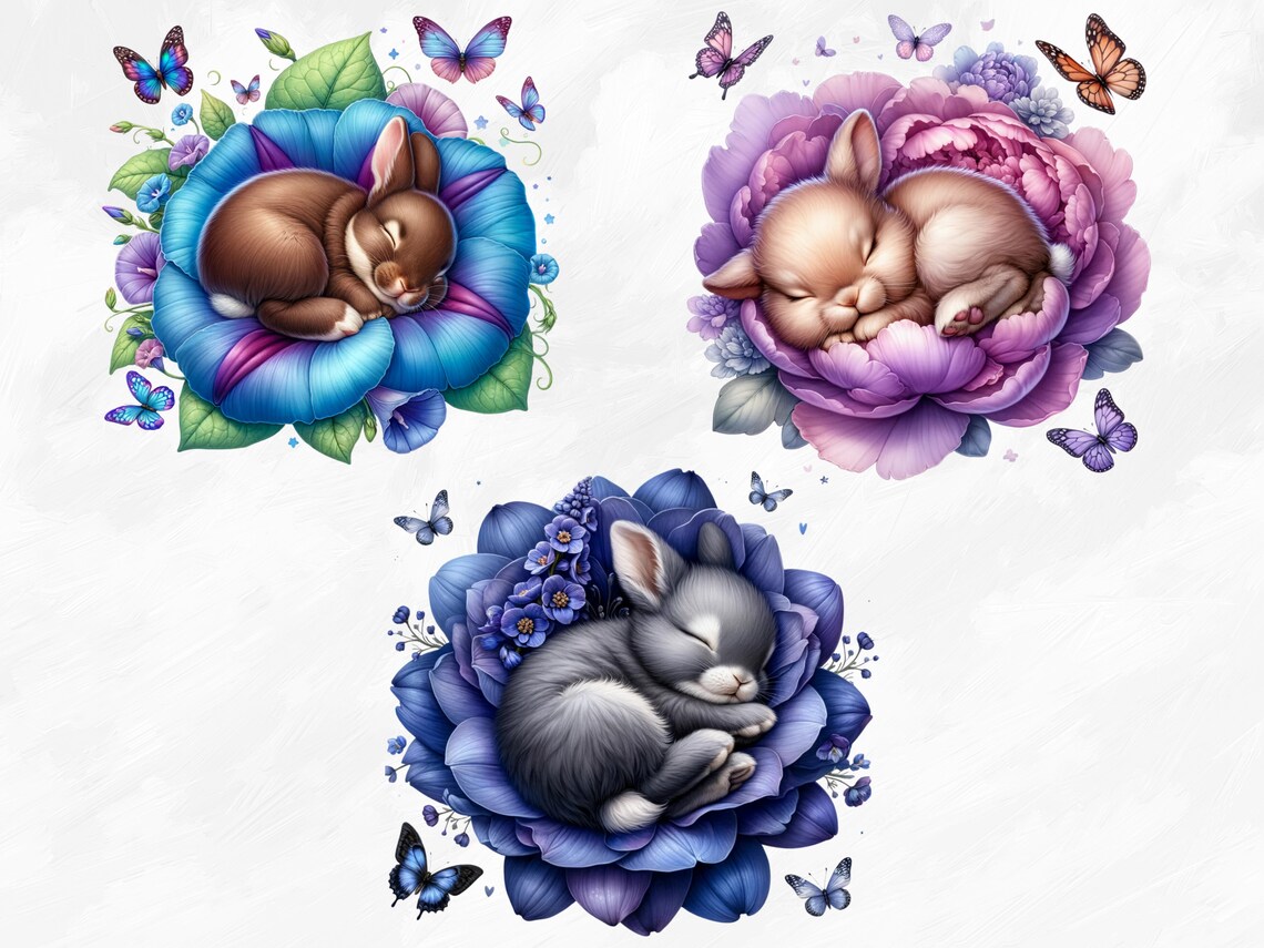 Watercolor Sleeping Baby Bunny Clipart, 18 PNG Bunny Graphics Clipart ...