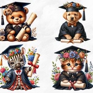 Watercolor Cute Graduation Animals Clipart, 20 PNG Teddy Bear Clipart ...