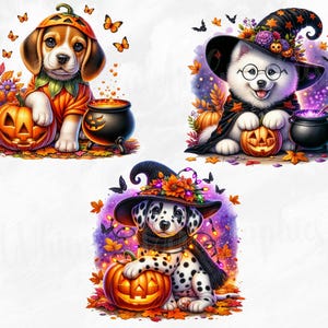 Watercolor Halloween Dogs Collection Clipart, 15 PNG Halloween Clipart ...
