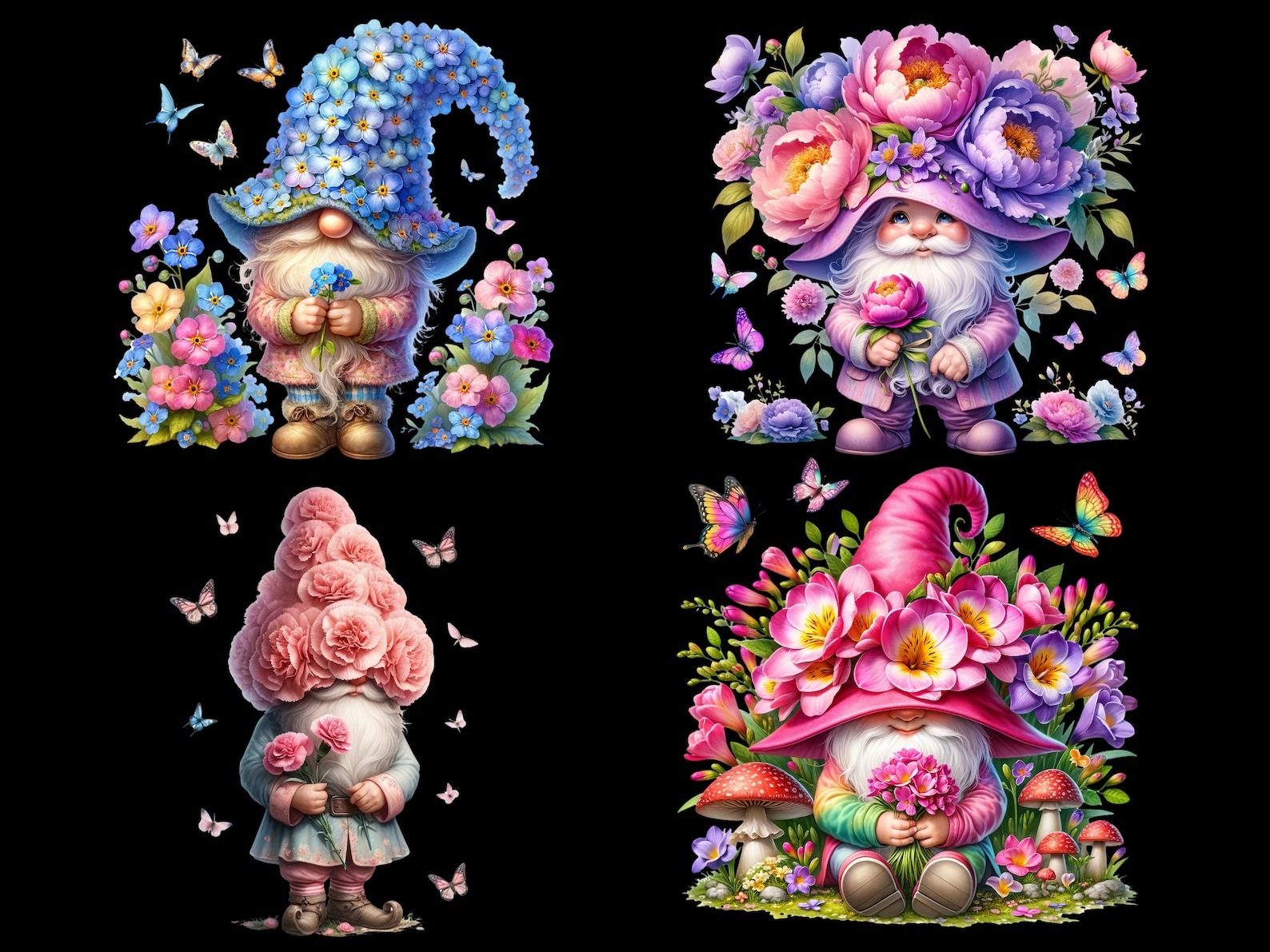 Watercolor Birth Month Flower Gnomes Clipart, 36 PNG Garden Gnome ...