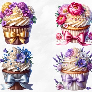 Watercolor Spring Flowers Cupcake Collection Clipart, 24 PNG Spring ...