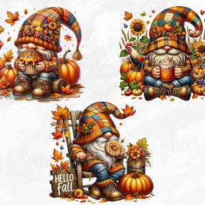 Watercolor Hello Fall Gnomes Collection Clipart, 15 PNG Autumn Clipart ...