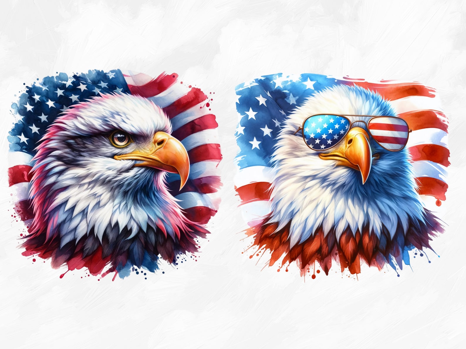 Watercolor Eagle Flag Collection Clipart, 9 PNG 4th of July Eagle ...