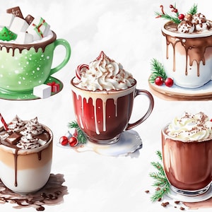 Watercolor Hot Chocolate Clipart, 25 PNG Hot Cocoa Clipart, Hot ...