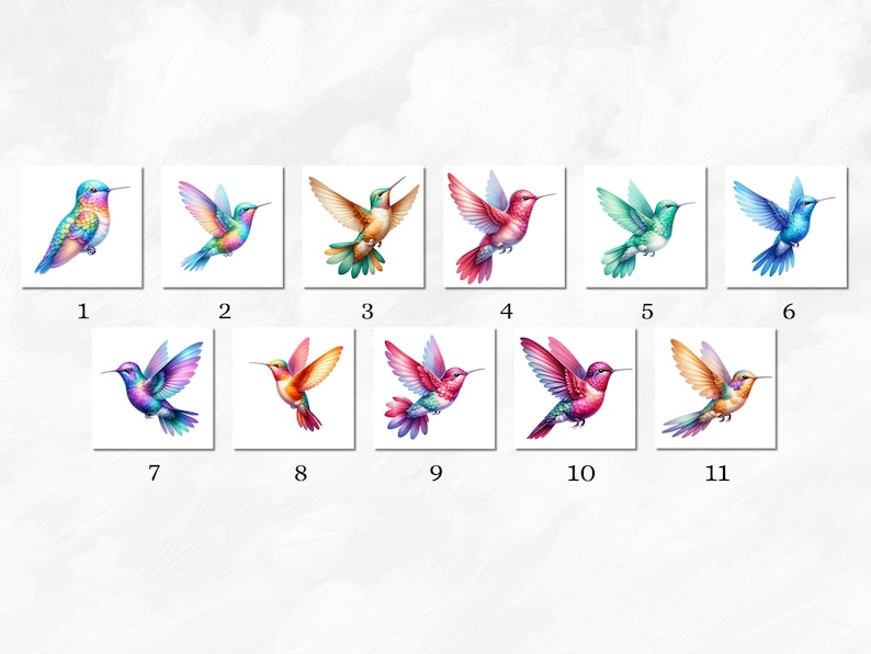 Watercolor Hummingbirds Collection Clipart, 11 PNG Pastel Bird Clipart ...