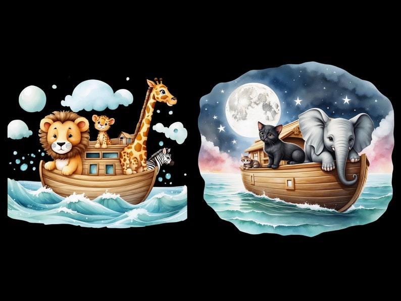 Watercolor Noah's Ark Collection Clipart, 9 PNG Noah's Ark Clipart ...