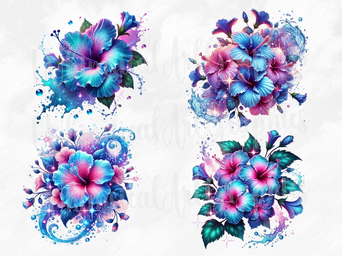 Colorful Flowers Collection Clipart Bundle, Faux Glitter Flowers Png ...