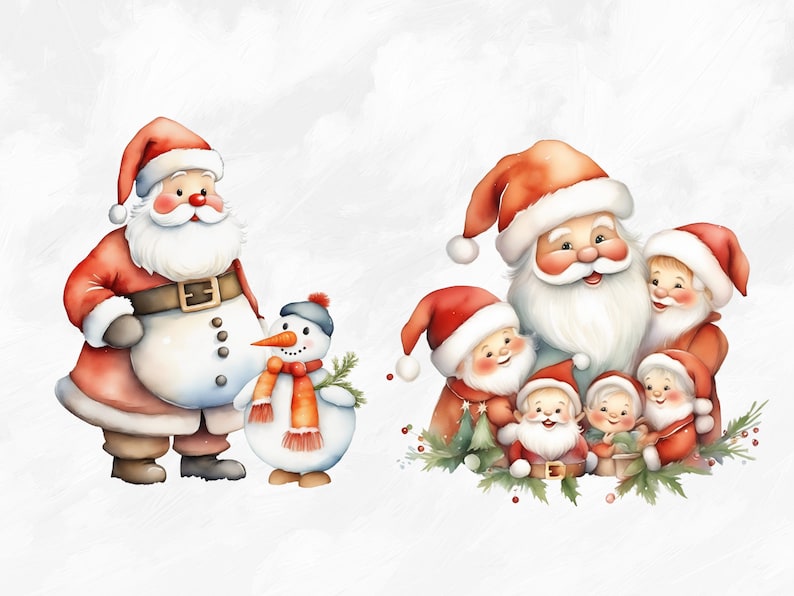 Watercolor Santa Claus Clipart 10 PNG Christmas Santa Claus - Etsy