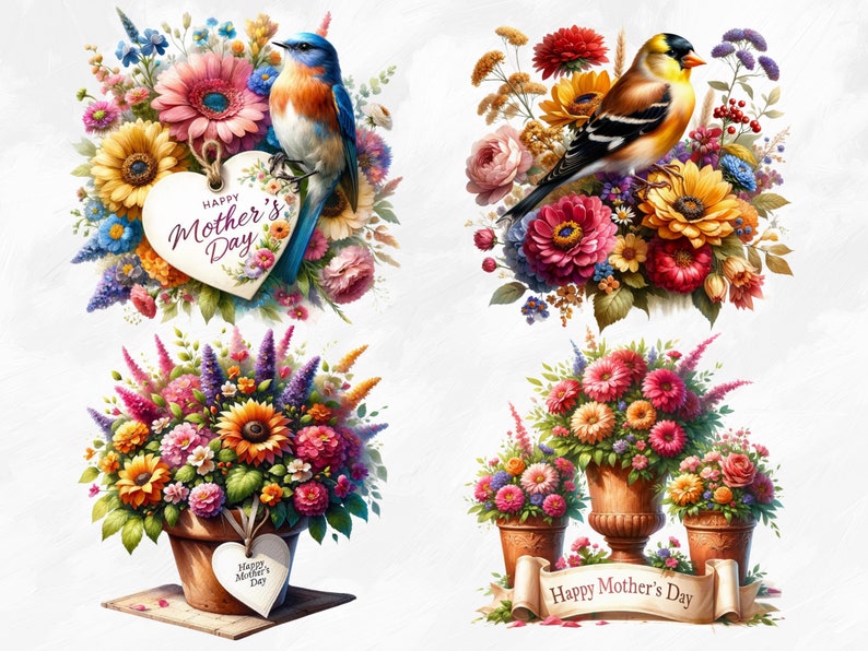 Watercolor Mothers Day Flowers Collection Clipart, 24 PNG Wildflower ...