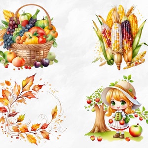 Watercolor Thanksgiving Collection Clipart, 24 PNG Thanksgiving Feast ...
