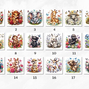 Watercolor Cute Mother and Baby Safari Animals Clipart, 18 PNG Baby ...