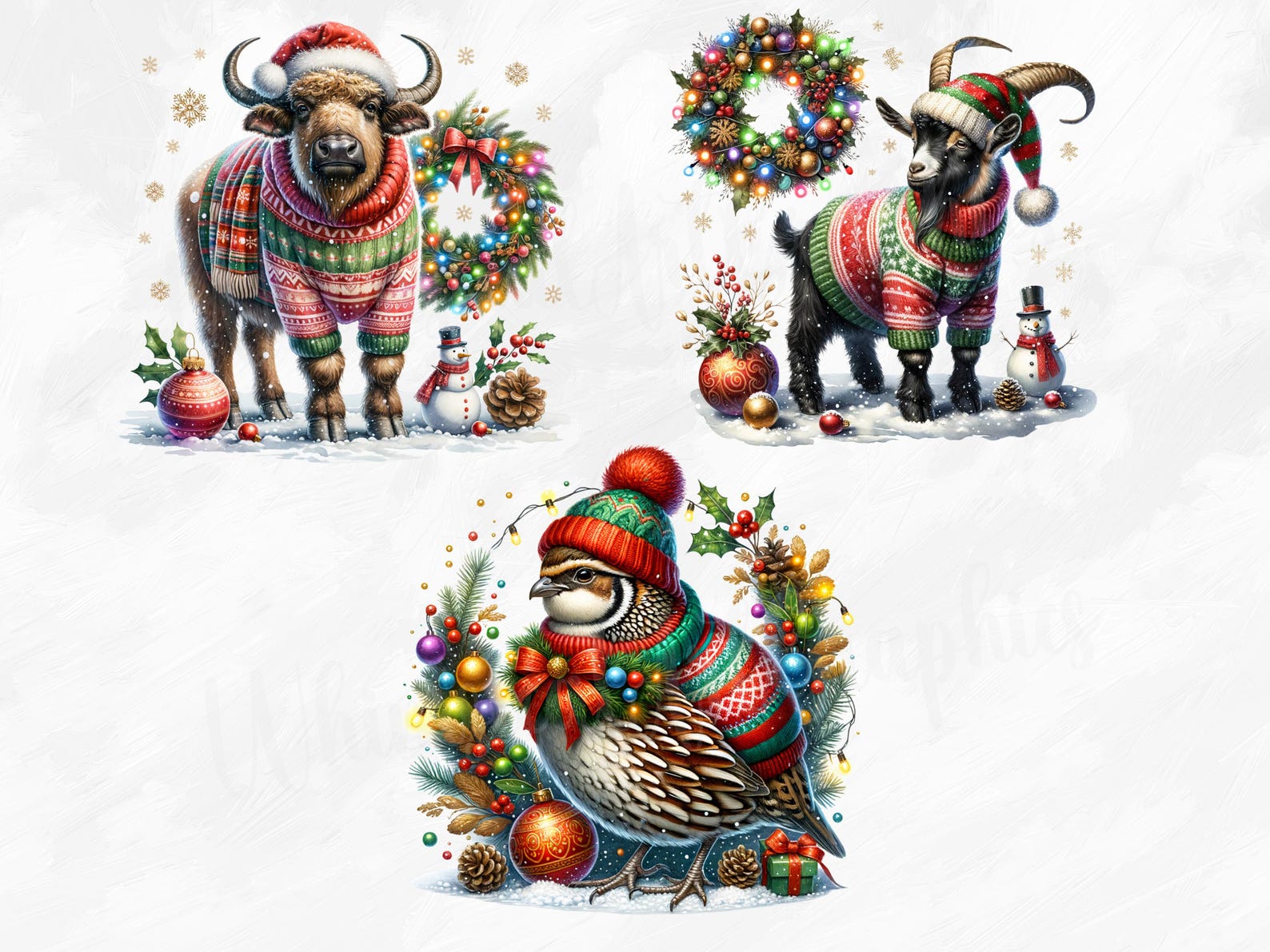 Watercolor Christmas Animals Collection Clipart, 15 PNG Christmas ...