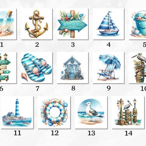 Watercolor Nautical Collection Clipart, 14 PNG Beach Clipart, Travel ...
