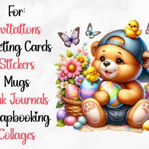 Watercolor Easter Teddy Bears Collection Clipart, 12 PNG Easter Clipart ...