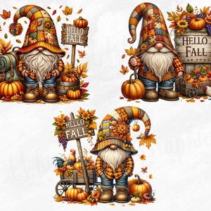Watercolor Hello Fall Gnomes Collection Clipart, 15 PNG Autumn Clipart ...